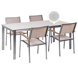 Beliani GARTENM&Ouml;BEL SET 4-Sitzer Keramik-Glas wei&szlig; Textil beige Cosoleto/Grosseto