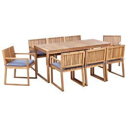 Beliani GARTENM&Ouml;BEL-SET 8-Sitzer Heller Holzfarbton Sassari II