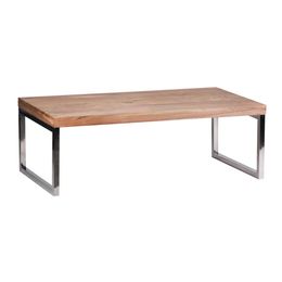KADIMA DESIGN COUCHTISCH Massivholz mit Chromf&uuml;&szlig;en Handgefertigt, Beige 120x60x40 cm