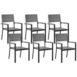 Beliani GARTENSTUHL 6er-Set Kunstholz grau/schwarz Como