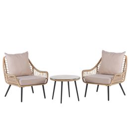 Beliani BALKONSET 2-Sitzer Rattan nat&uuml;rlich Auflagen beige Laureto