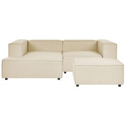 Beliani 2-SITZER-ECKSOFA Leinen beige linksseitig mit Ottomane Aprica