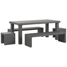 Beliani GARTENM&Ouml;BEL SET 6-Sitzer Beton grau 2 B&auml;nke U-Form 2 Hocker Taranto
