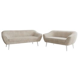 SITZGARNITUR PIRS 3+2 - Beige Cord - Wei&szlig;e Beine