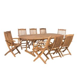 Beliani GARTENM&Ouml;BEL-SET 8-Sitzer Akazienholz hellbraun mit Sonnenschirm Maui