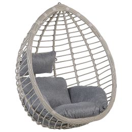 Beliani H&Auml;NGESESSEL PE Rattan hellgrau 106 cm mit Sitzkissen Tollo