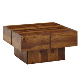 KADIMA DESIGN COUCHTISCH Quadrat in Sheesham Massivholz, Modernes Rillenmuster, Ma&szlig;e 57,5x57,5x30 cm