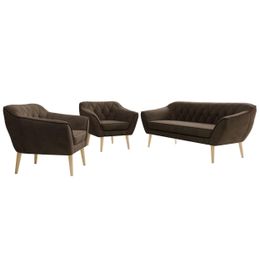 SITZGARNITUR PIRS 3+1+1 - Braun Velvet - Holzbeine
