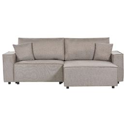 Beliani 3-SITZER-ECKSOFA taupe rechtsseitig mit Schlaffunktion Stauraum Karila