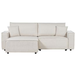 Beliani 3-SITZER-ECKSOFA beige linksseitig mit Schlaffunktion Stauraum Karila