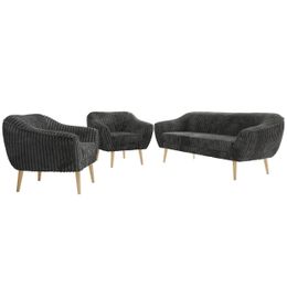 SITZGARNITUR PIRS 3+1+1 - Grau Cord - Holzbeine