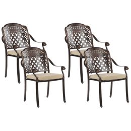 Beliani GARTENSTUHL 4er-Set Aluminium dunkelbraun Manfria