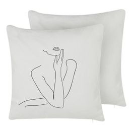 Beliani DEKOKISSEN 2er-Set Wei&szlig; 45/45 cm Meadowfoam