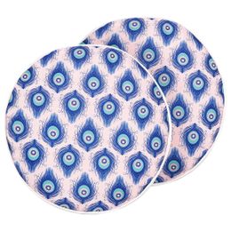 Beliani OUTDOOR-KISSEN 2er-Set Pfauenmuster blau/rosa 40 cm Ceriana
