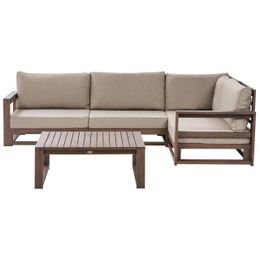 Beliani LOUNGE SET 4-Sitzer zertifiziertes Holz dunkelbraun rechtsseitig modular Auflagen taupe Timor II
