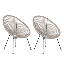 Beliani RATTANSTUHL 2er-SET Kunststoff hellgrau 70 cm Acapulco II