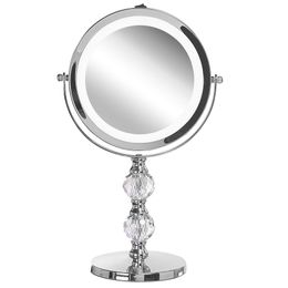 Beliani KOSMETIKSPIEGEL silber mit LED-Beleuchtung 18 cm Claira