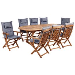 Beliani GARTENTISCH-SET 8-Sitzer Heller Holzfarbton Maui II