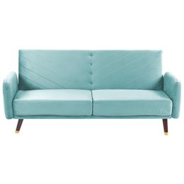 Beliani 3-SITZER-SCHLAFSOFA Samtstoff Hellblau Senja