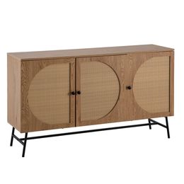 KADIMA DESIGN SIDEBOARD &ndash; Eiche-Dekor/Rattan, 140x80x39 cm, 3 T&uuml;ren, hoch