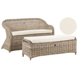 Beliani GARTENSOFA 2-Sitzer mit Ottomane Naturfarben Susua