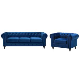 Beliani 4-SITZER SOFA SET Samtstoff Blau Chesterfield