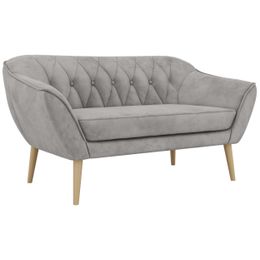 2-SITZER-SOFA PIRS - Hellgrau Velvet - Holzbeine