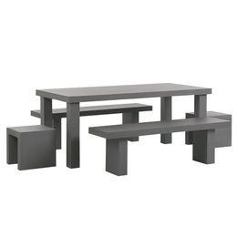 Beliani GARTENM&Ouml;BEL SET 6-Sitzer Beton grau 2 B&auml;nke T-Form 2 Hocker Taranto