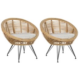 Beliani GARTENSTUHL 2er-Set Rattan helles beige Maratea