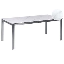 Beliani GARTENTISCH Keramik-Glas Marmor Optik wei&szlig; 180/90 cm Cosoleto