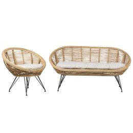 Beliani 3-SITZER LOUNGE SET Rattan Hellbraun Maratea