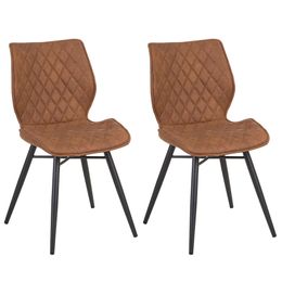 Beliani ESSZIMMERSTUHL 2er-Set Polsterbezug Goldbraun Lisle