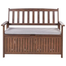 Beliani GARTENBANK Akazienholz dunkelbraun mit Stauraum Auflage hellgrau Sovana 120 cm