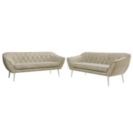 SITZGARNITUR PIRS 3+3 - Beige Velvet - Wei&szlig;e Beine