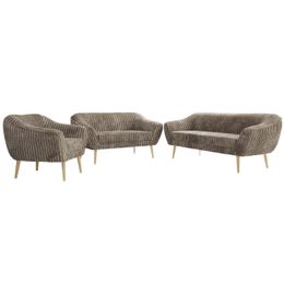 SITZGARNITUR PIRS 3+2+1 - Hellbraun Cord - Holzbeine