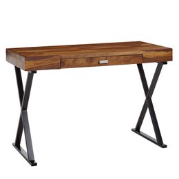 KADIMA DESIGN SCHREIBTISCH Massivholz X-Gestell Schublade, Schwarz 120x55x78 cm