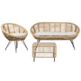 Beliani 3-SITZER LOUNGE SET Rattan Nat&uuml;rlich Maratea/Cesenatico