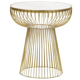 Beliani BEISTELLTISCH Marmor wei&szlig;/gold rund 42 cm Cheynes