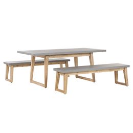 Beliani GARTENM&Ouml;BEL SET Beton/Akazienholz grau Tisch mit 2 B&auml;nken Oria