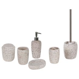 Beliani BADEZIMMER Set 6-teilig Keramik wei&szlig; Terrazzo Optik Palmilla