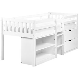 Beliani MITTELHOCHBETT Wei&szlig; 90-200 cm Susville