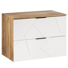 Badplaats WASCHBECKENUNTERSCHRANK Manello 2 Schubladen Eiche mit Matt Wei&szlig; - 80 x 46 x 58 cm