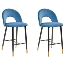 Beliani BARSTUHL 2er-Set Samtstoff Blau Falton