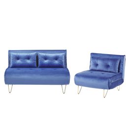 Beliani 3-SITZER SOFA SET Samtstoff Blau Vestfold