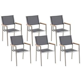 Beliani GARTENSTUHL 6er-Set grau Edelstahl Grosseto