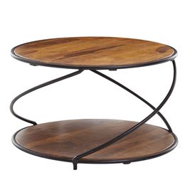 KADIMA DESIGN COUCHTISCH Schwarz/Braun, Sheesham Massivholz und Edelstahl, mit 2 Ablagefl&auml;chen