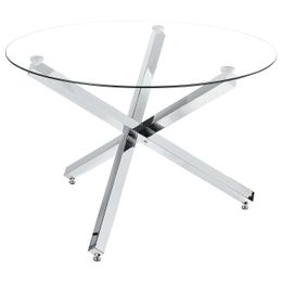 Beliani ESSTISCH mit runder Glasplatte Silber 110 cm Butler