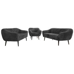 SITZGARNITUR PIRS 3+3+1 - Grau Cord - Schwarze Beine