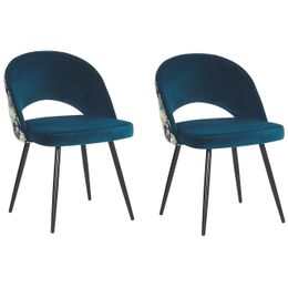 Beliani ESSZIMMERSTUHL 2er-Set Samtstoff Blau Vivian