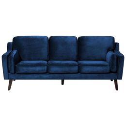 Beliani 3-SITZER-SOFA Samtstoff Dunkelblau Lokka